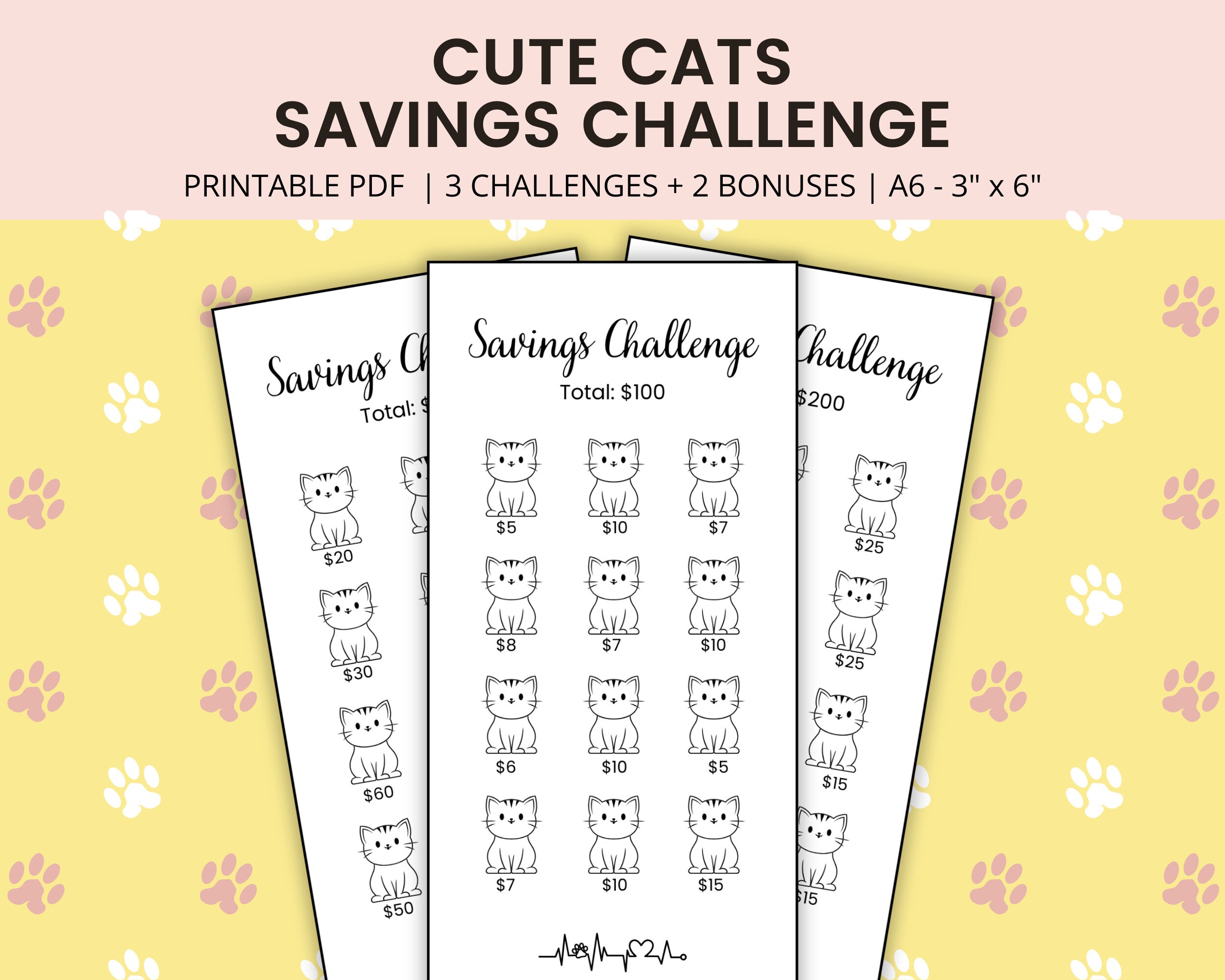 Cute Cats Savings Challenge Printable A6 Money Saving Challenge ...