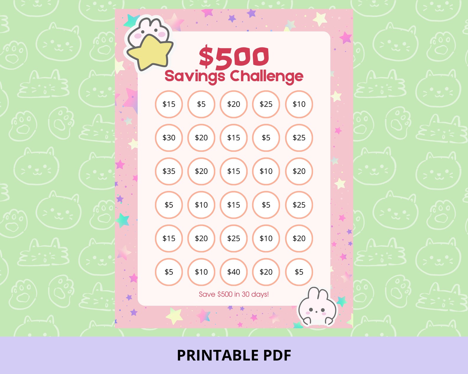 500 Savings Challenge Printable Money Saving Challenge 30 Days ...