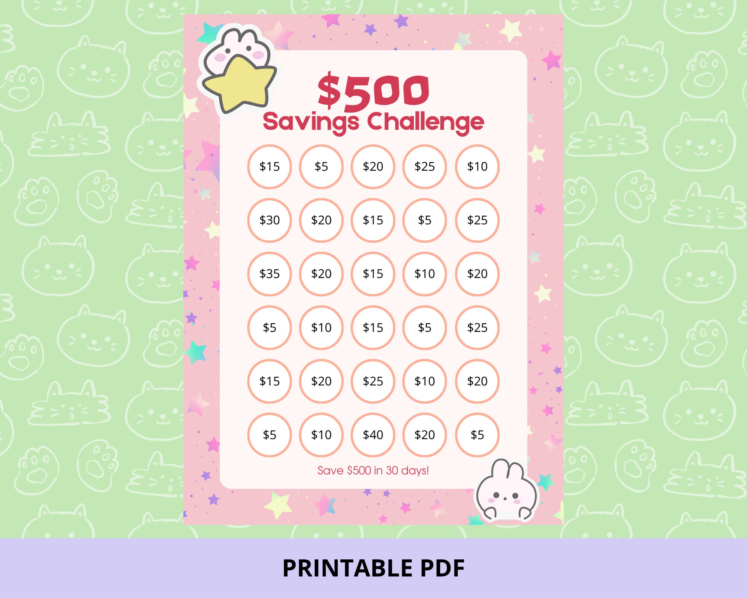 500 Savings Challenge Printable Money Saving Challenge 30 Days - Etsy