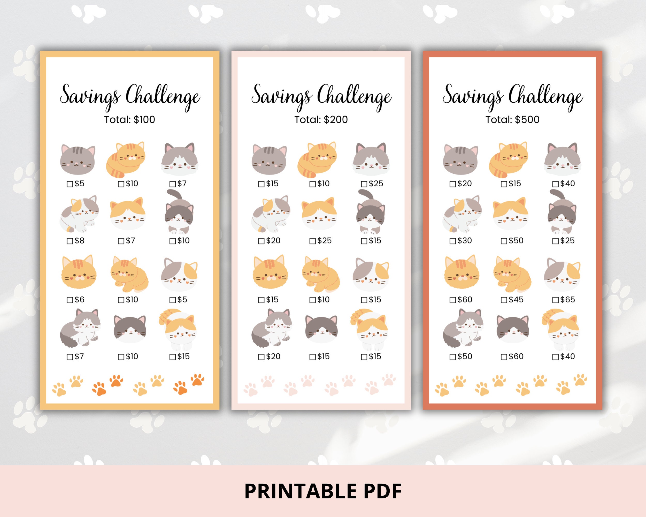 Cute Cats Savings Challenge Printable A6 Money Saving Challenge ...