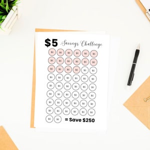 5 Dollar Bill Challenge Printable Savings Challenge A6 Savings Tracker ...