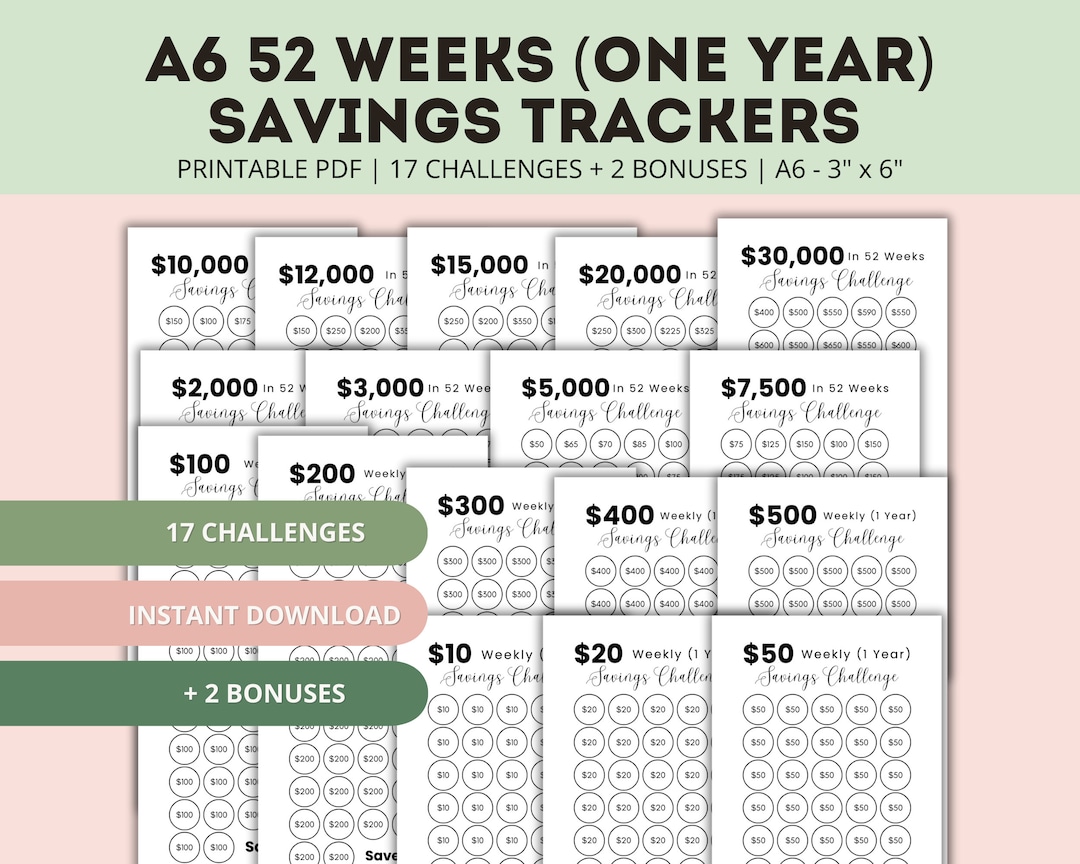 Savings Challenge Printable Bundle Saving Challenge A6 Money Challenge ...