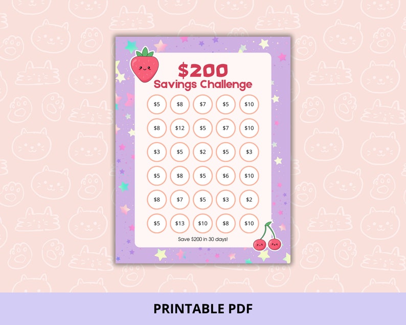 200 Savings Challenge Printable Money Saving Challenge 30 Days ...