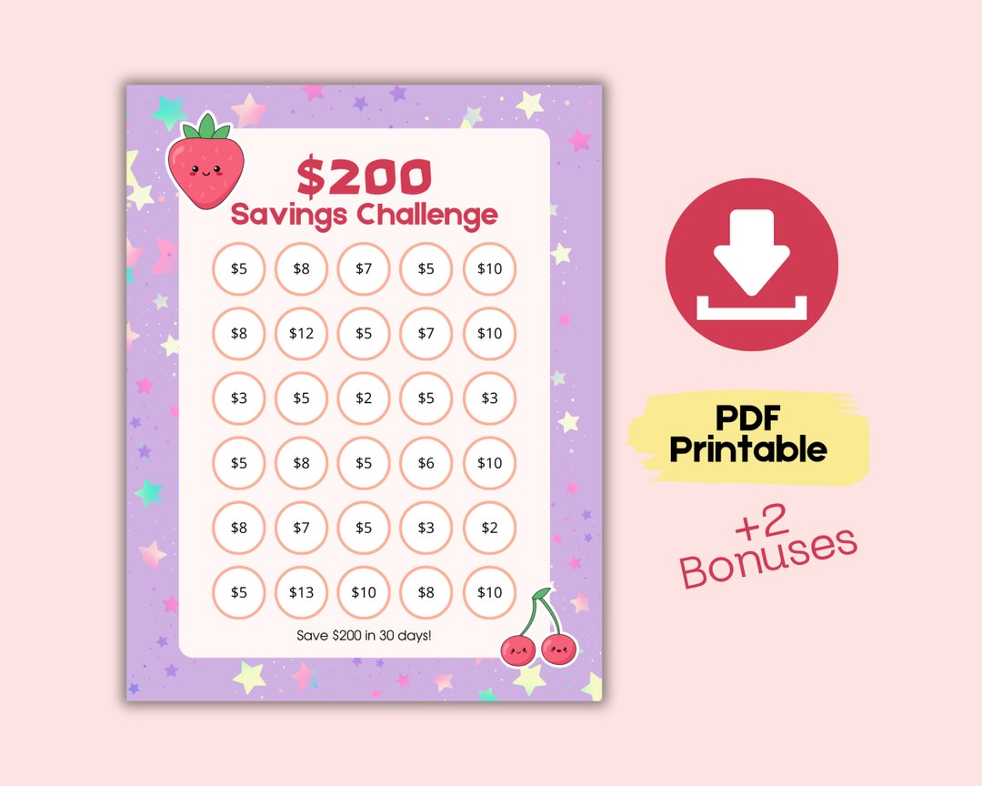 200 Savings Challenge Printable Money Saving Challenge 30 Days ...