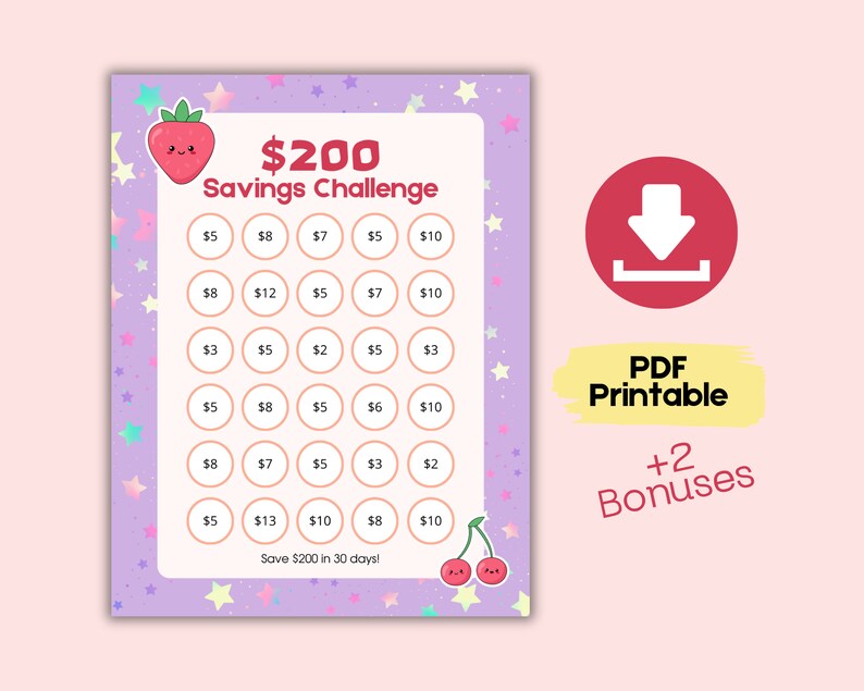 200 Savings Challenge Printable Money Saving Challenge 30 Days ...