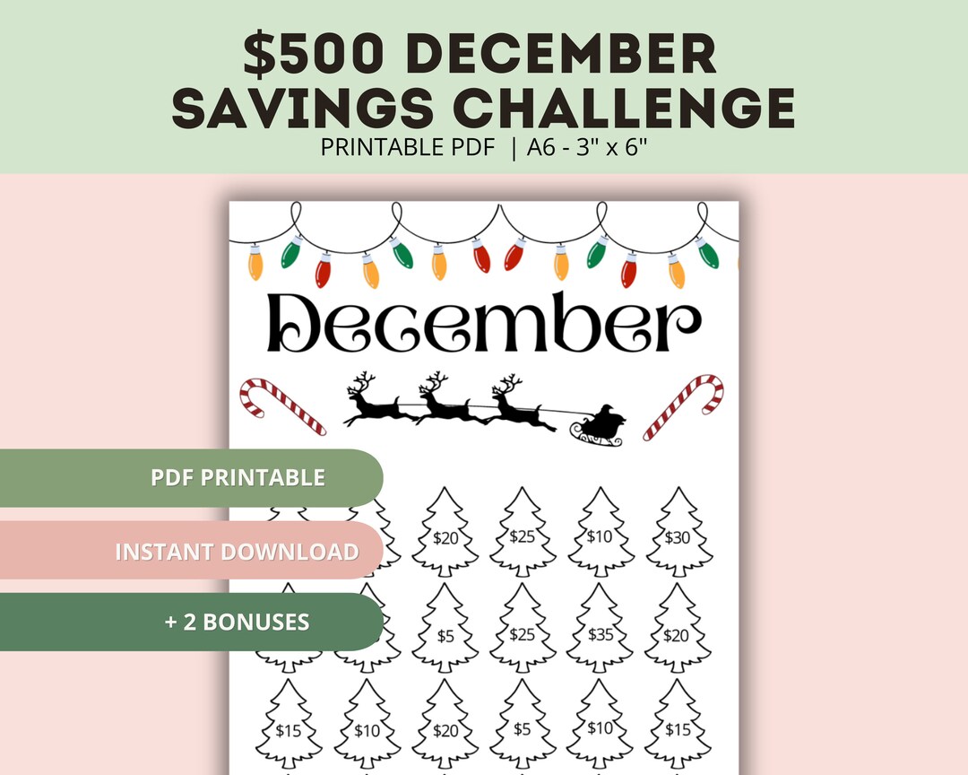 Christmas Savings Challenge, December Savings Challenge, A6 Saving ...