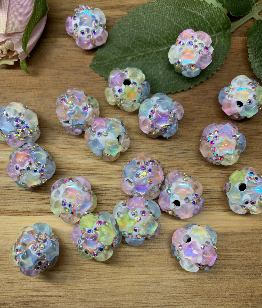 Rhinestone Star Round Beads Round Star Beads Fancy Round Beads Beads ...