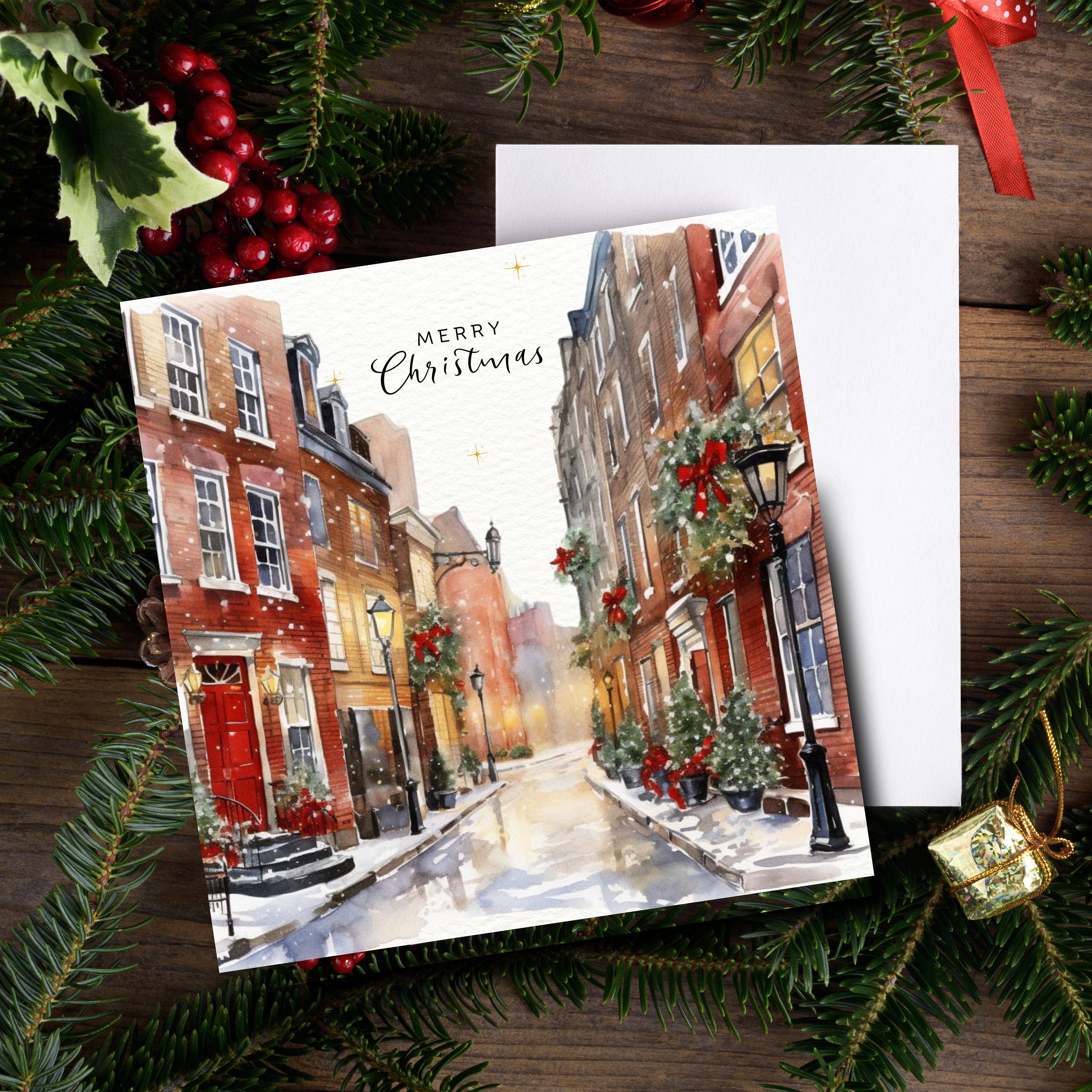 Christmas in Boston Note Card Watercolor Art Set 6, Personalized Card ...