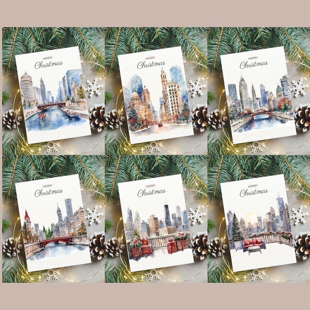 Christmas in Chicago Notes Cards Set 6, Personalized Christmas Card You ...