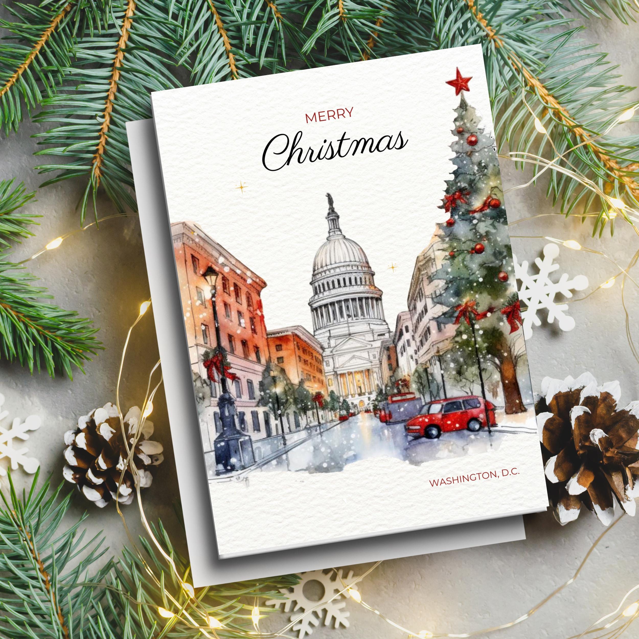 Christmas in Washington DC Note Card Watercolor Art Set 6, Personalized ...