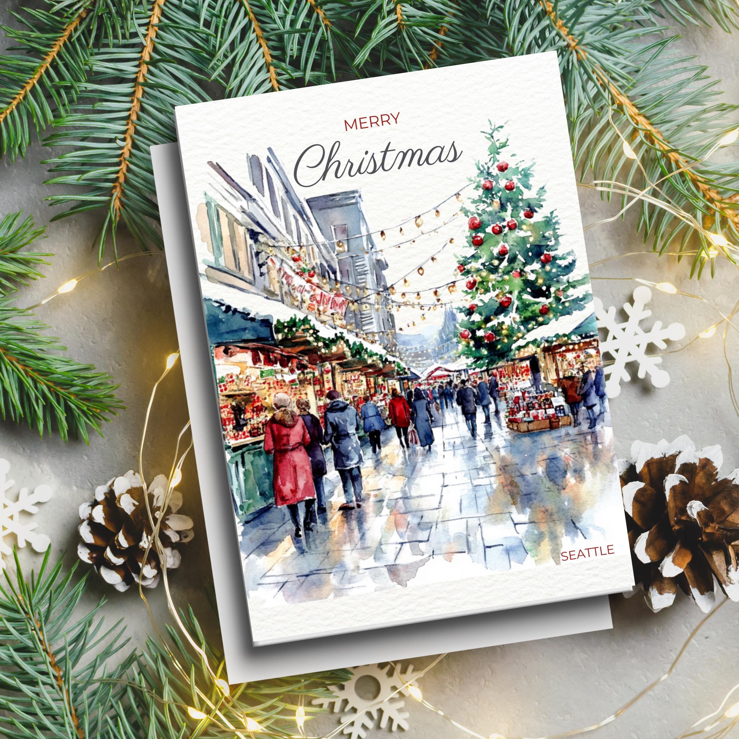 Christmas in Seattle Notes Cards Set 6, Personalized Card You Can Add ...