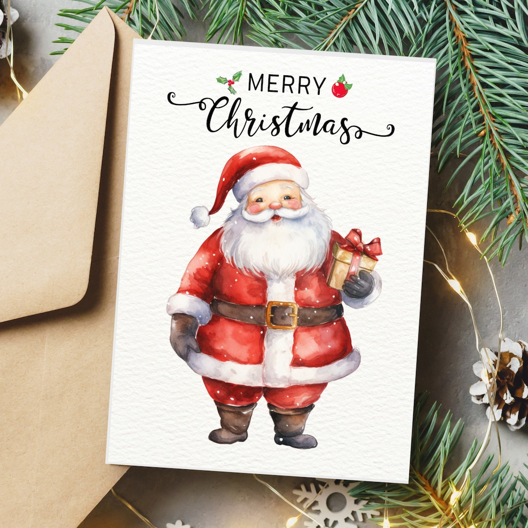 Christmas Card, Personalized Christmas Card Watercolor, Santa Clause ...
