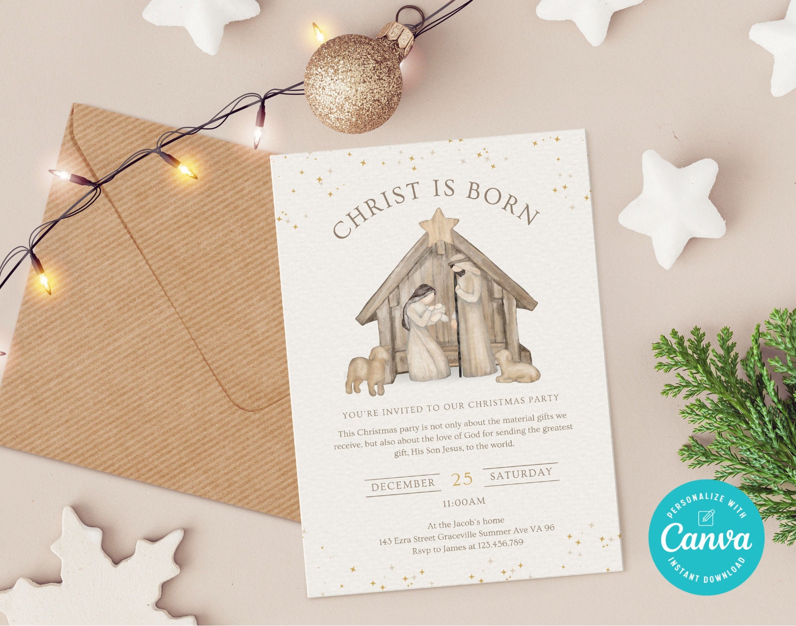Nativity Invitation, Christian Party Invitation, Christmas Party ...
