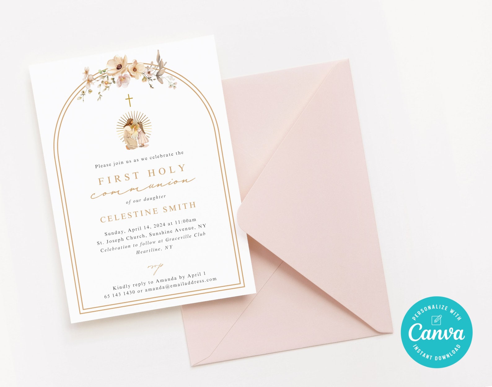 Editable First Holy Communion Invitation, Girl First Communion ...