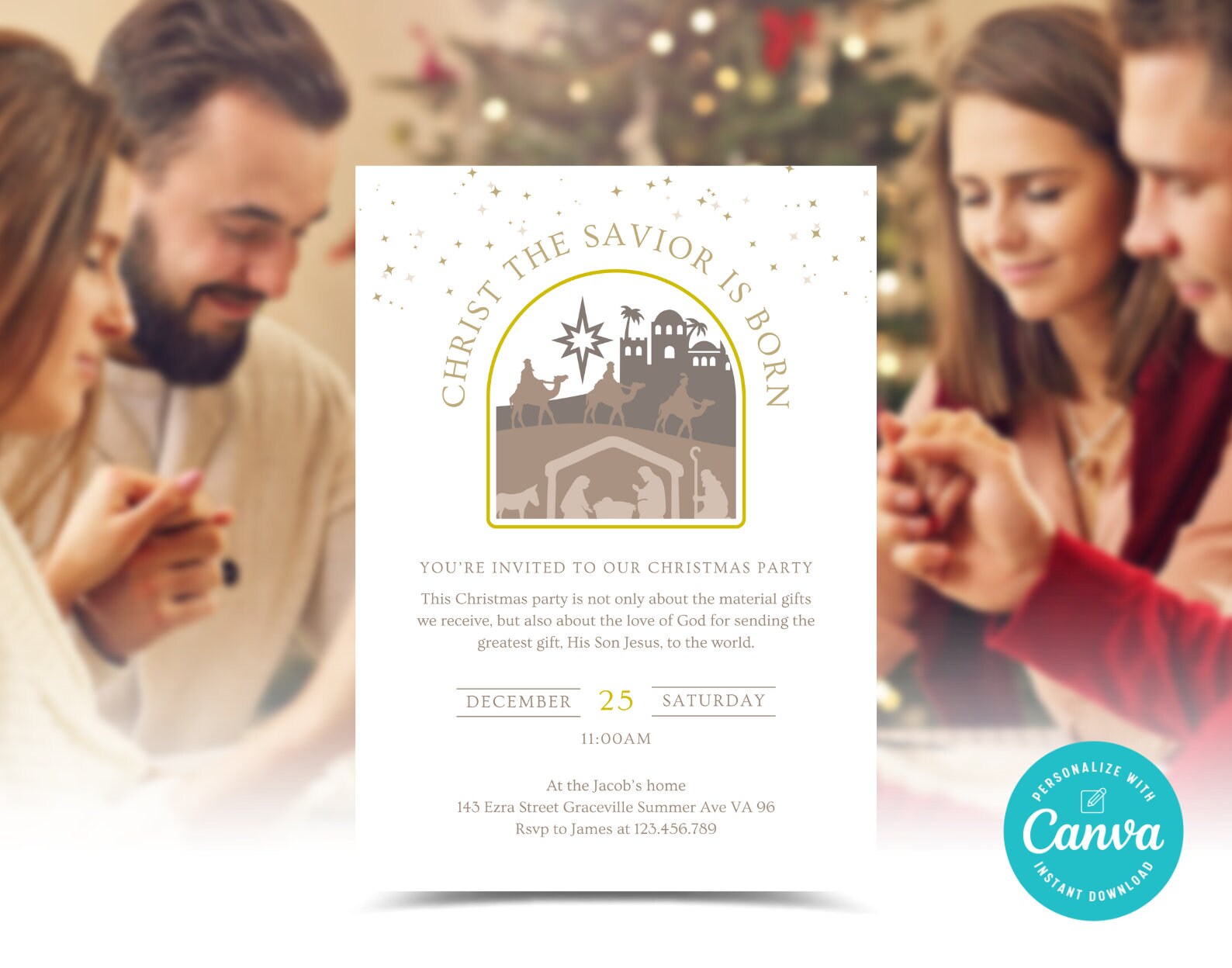 Nativity Christmas Party Invitation, Worship Party Invite Religious ...
