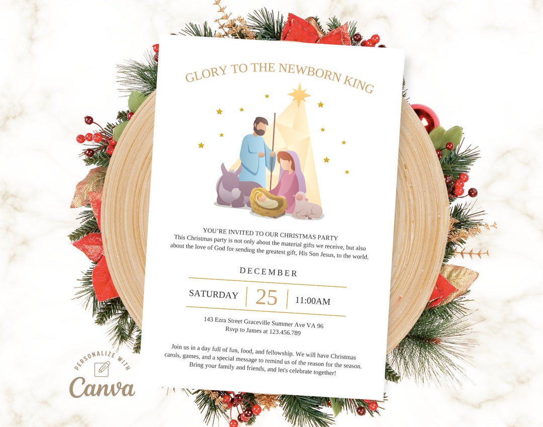 Nativity Invitation, Christmas Invitation, Christian Party Invitation ...