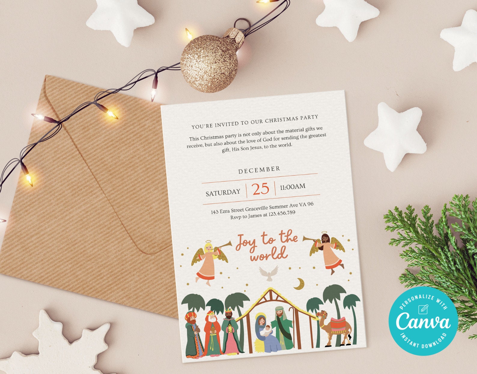 Nativity Invitation, Christmas Invitation, Christian Christmas Party ...