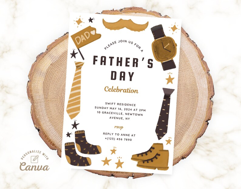 Editable Happy Father's Day Invitation Father's Day Celebration Invite ...
