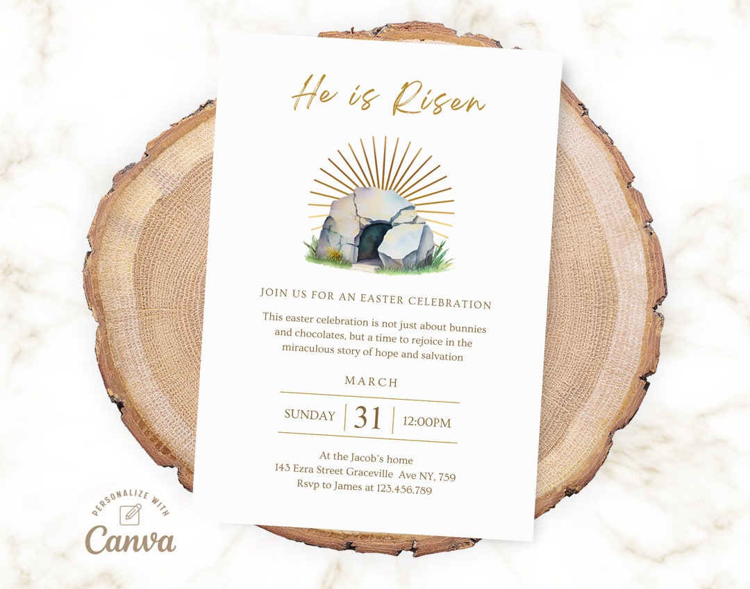 Editable He is Risen Invitation, Easter Invitation, Resurrection Sunday ...