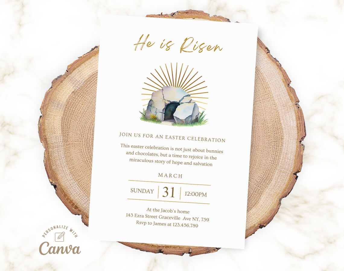 Editable He is Risen Invitation, Easter Invitation, Resurrection Sunday ...