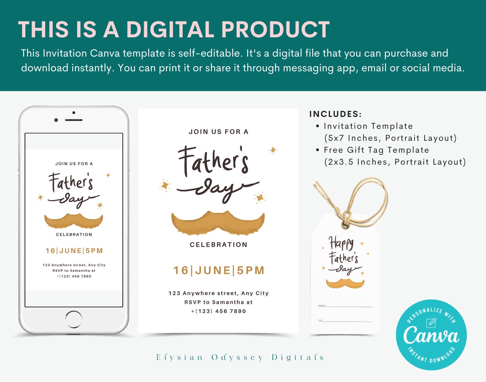 Father's Day Invitation Editable Father's Day Celebration Invite Happy ...