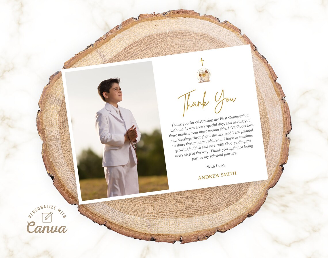 First Communion Thank You Card With Photo, Editable First Holy ...