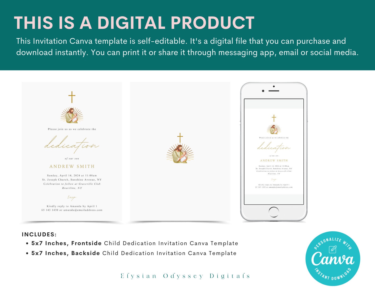 Editable Child Dedication Invitation, Printable Dedication Card ...