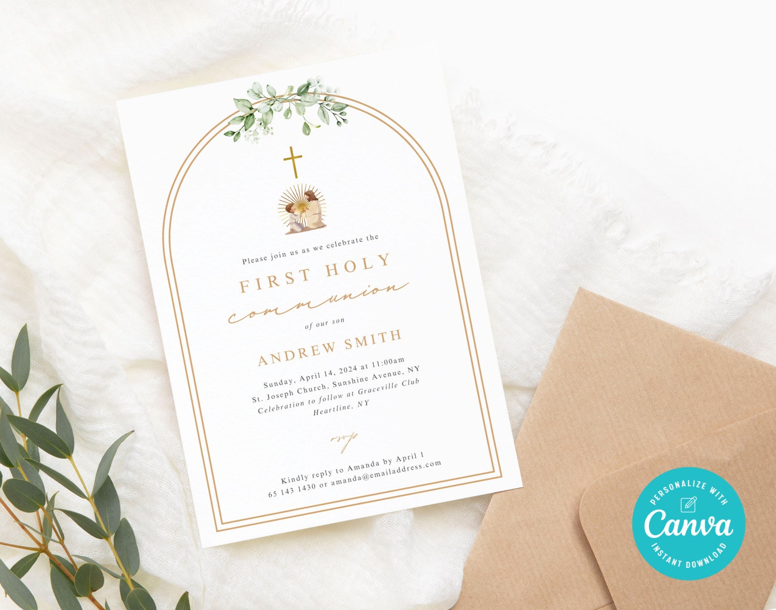Editable First Holy Communion Invite, First Communion Invitation, First ...