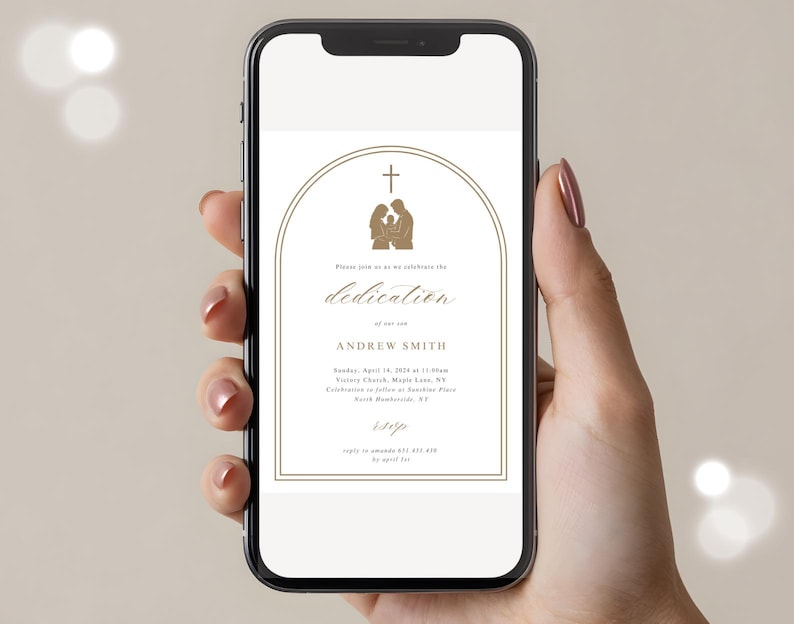 Baby Dedication Invitation Boy Canva Template, Family Silhouette Holy ...