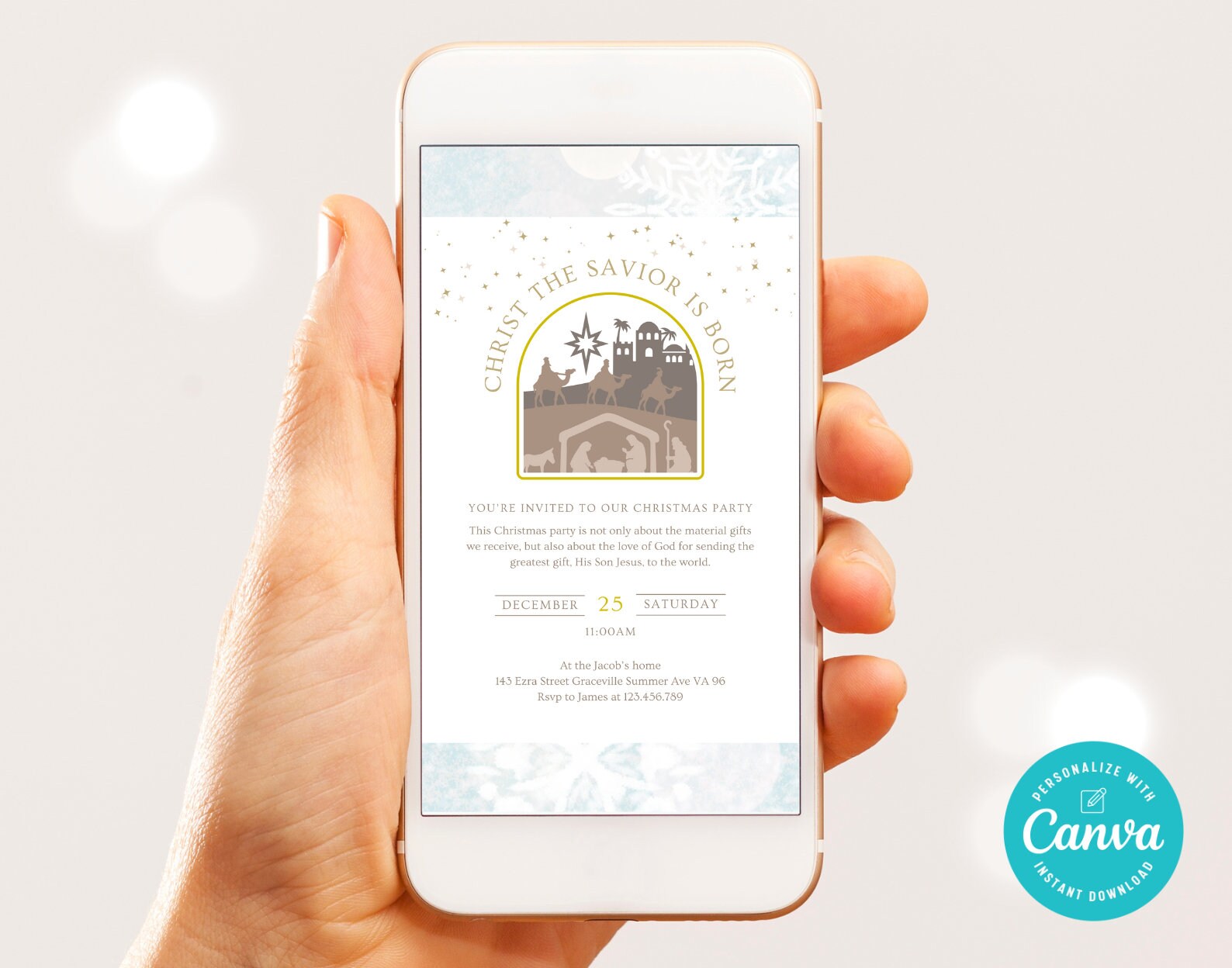 Nativity Christmas Party Invitation, Worship Party Invite Religious ...