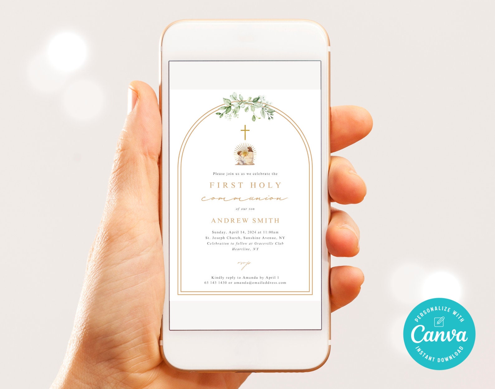 Editable First Holy Communion Invite, First Communion Invitation, First ...