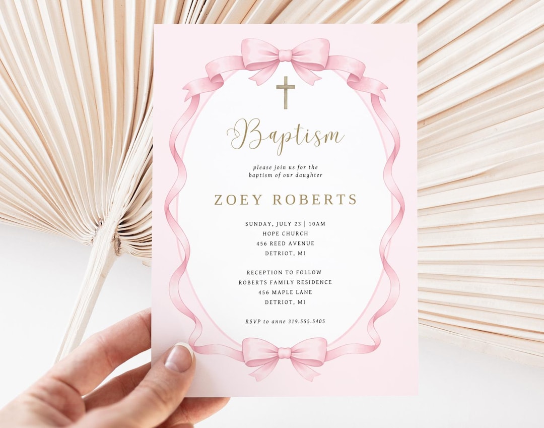 Baptism Invitation Girl Canva Template, Baby Girl Christening Invite ...