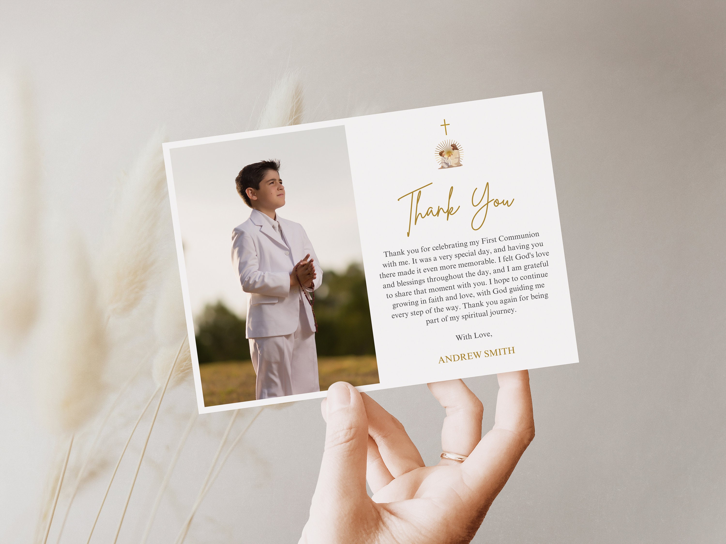 First Communion Thank You Card With Photo, Editable First Holy ...