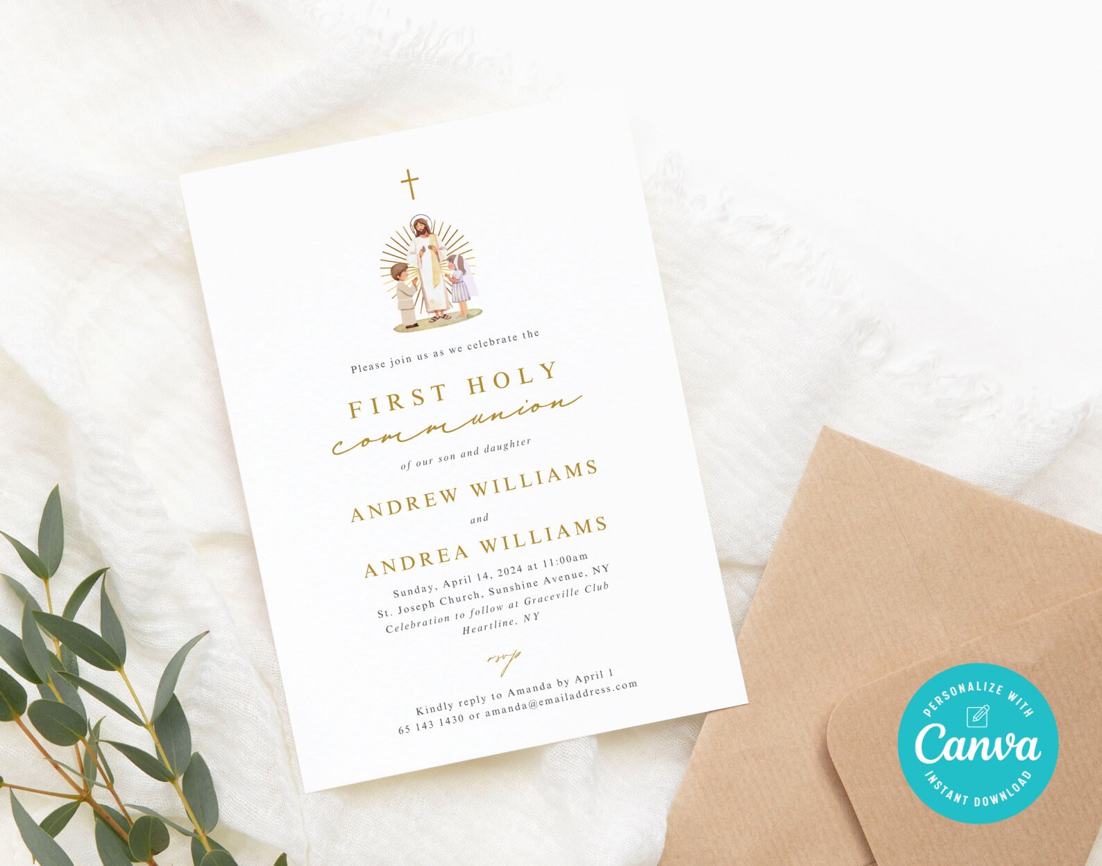 First Communion Invitation, Twins First Communion Invite, Boy and Girl ...