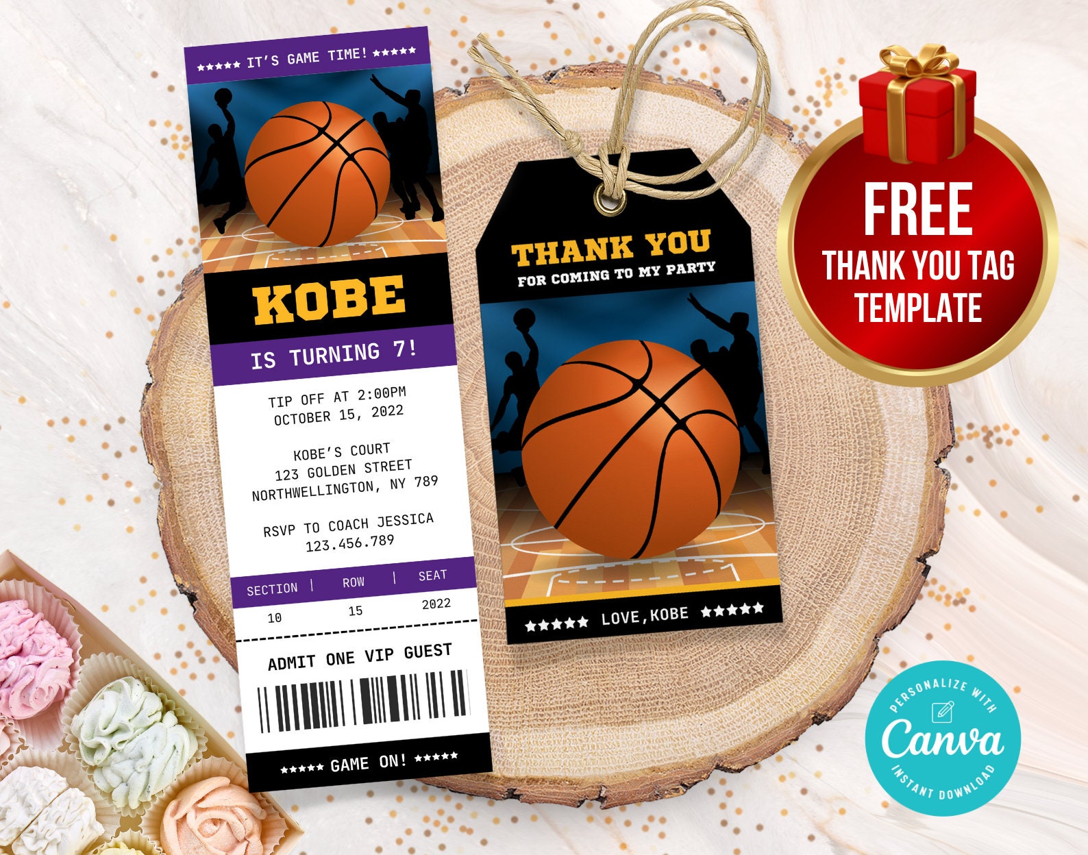 Basketball Birthday Invitation Canva Template, Basketball Theme Thank ...