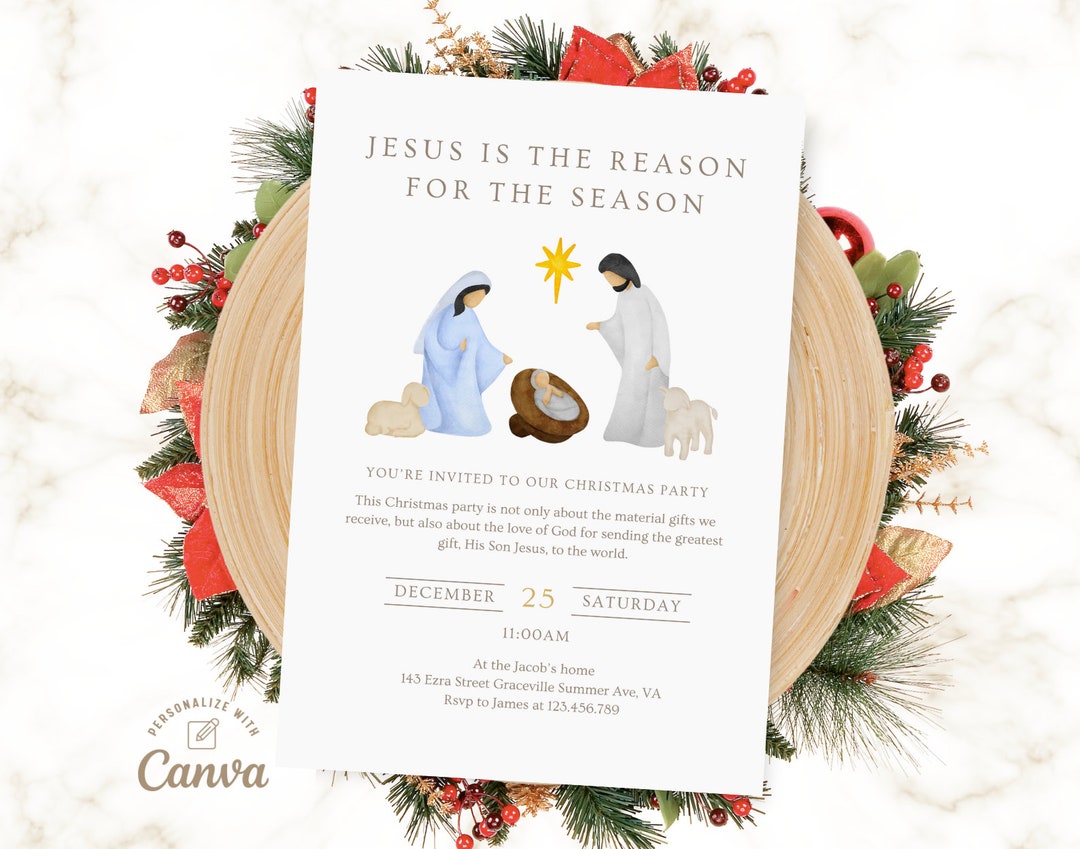Nativity Christmas Invitation, Christmas Party Invitation, Christian ...