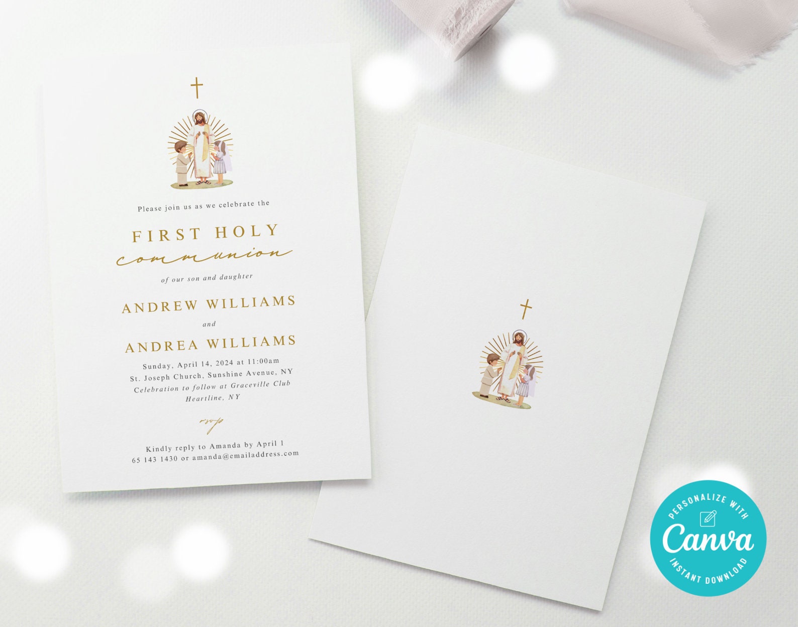 First Communion Invitation, Twins First Communion Invite, Boy and Girl ...