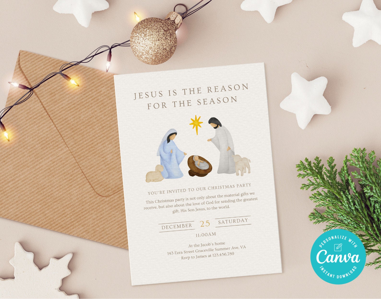 Nativity Christmas Invitation, Christmas Party Invitation, Christian ...