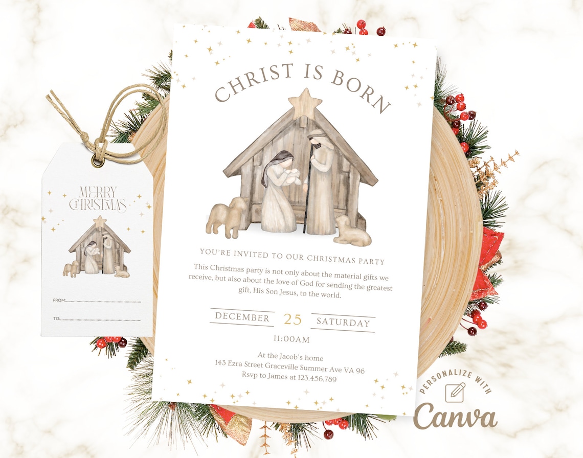 Nativity Invitation, Christian Party Invitation, Christmas Party ...