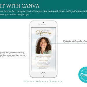 Funeral Invitation Template, Memorial Invite, Editable Electronic ...