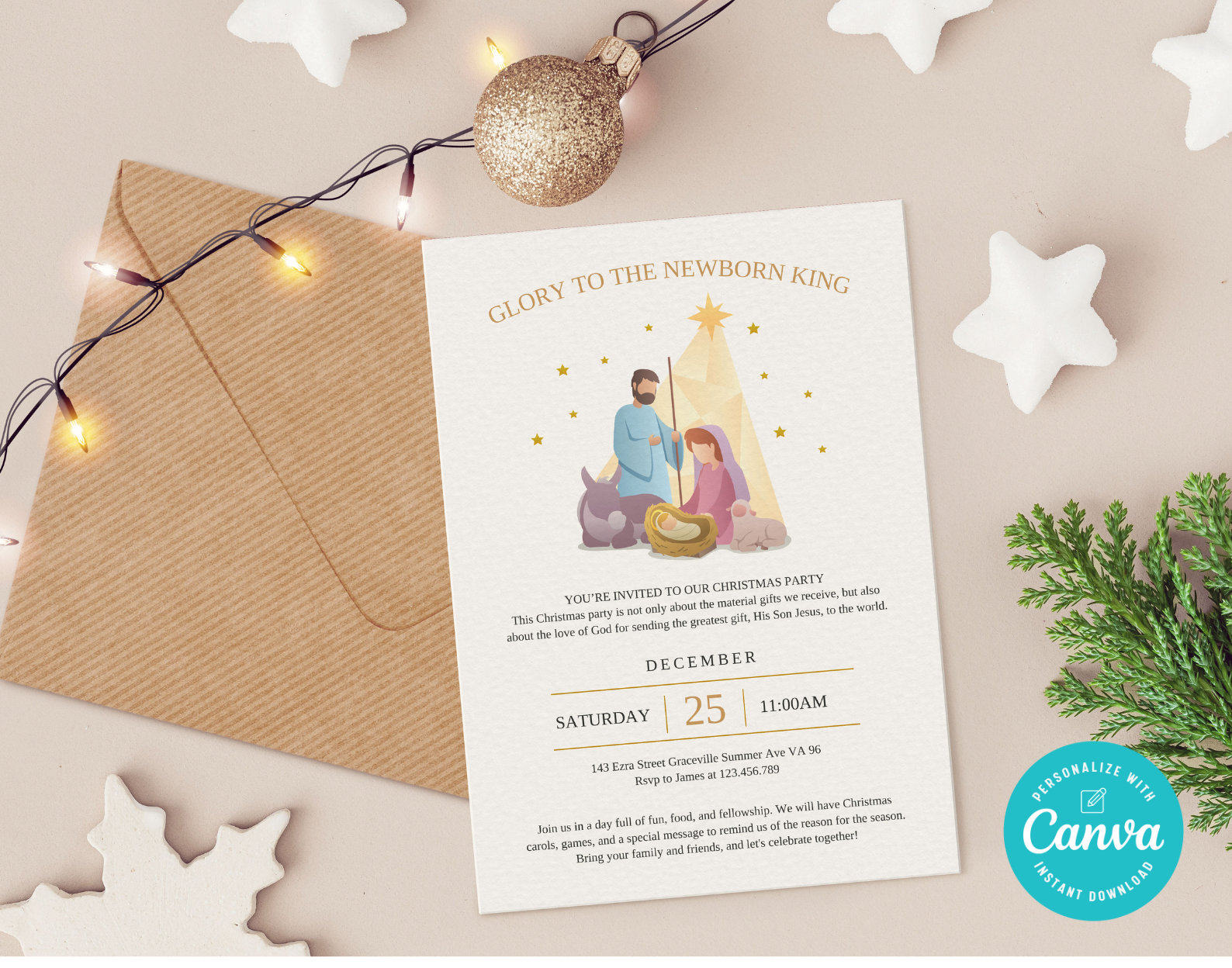 Nativity Invitation, Christmas Invitation, Christian Party Invitation ...