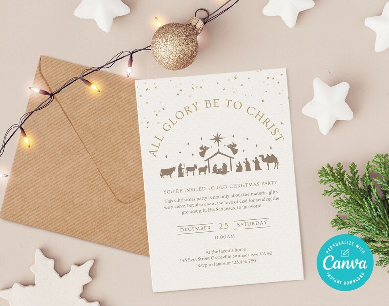 Nativity Invitation, Worship Christmas Invitation, Christian Christmas ...