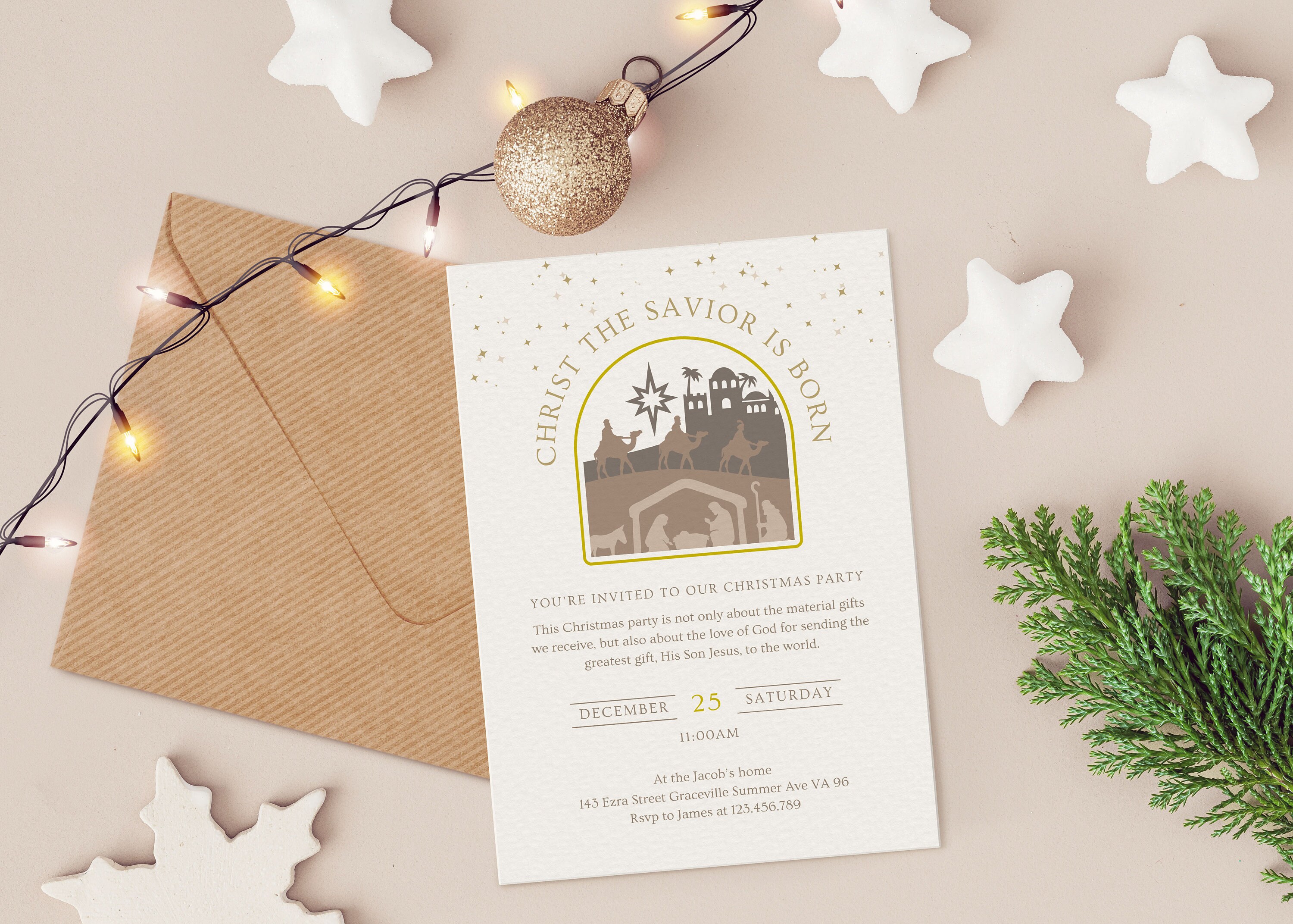 Nativity Christmas Party Invitation, Worship Party Invite Religious ...