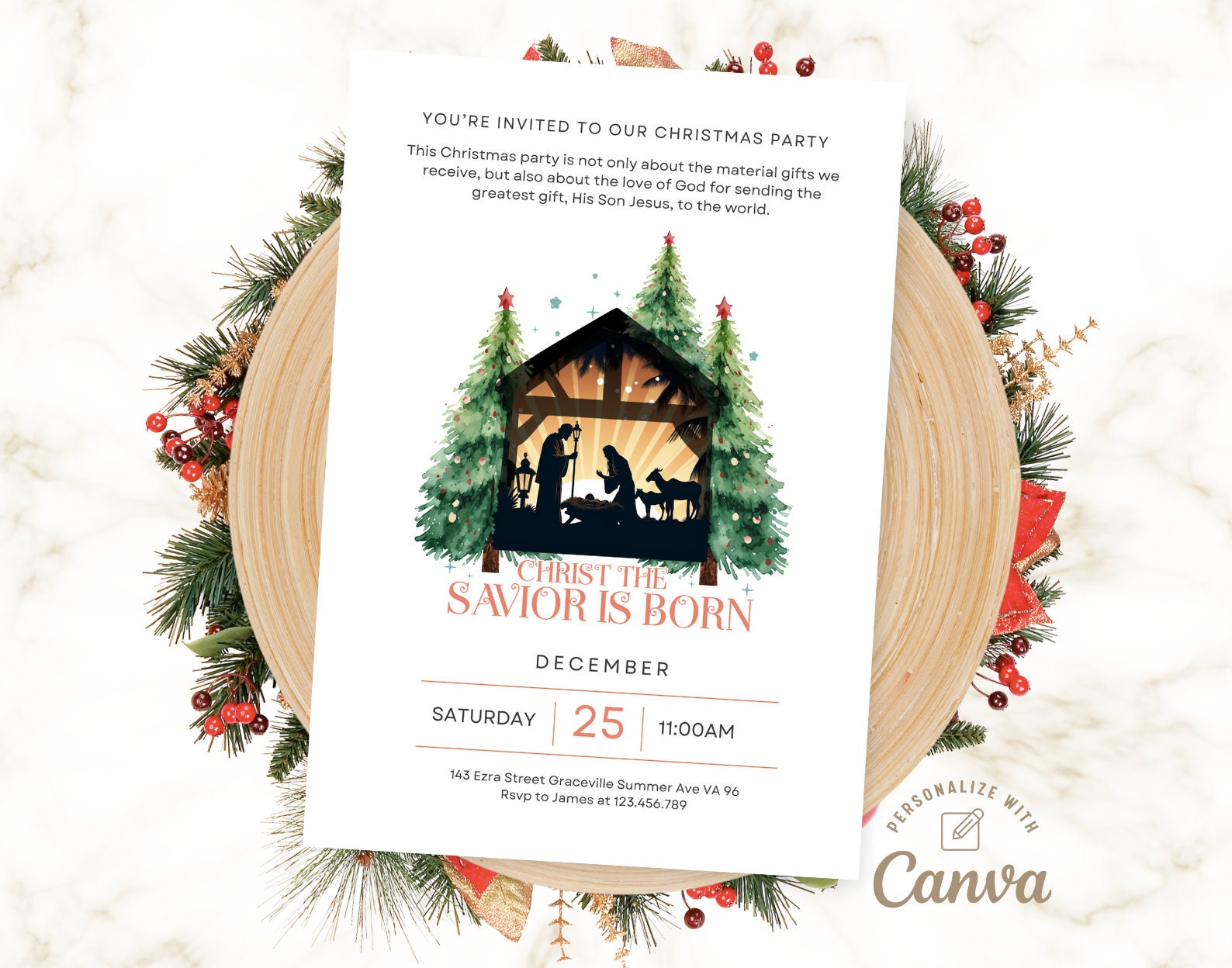 Nativity Invitation, Christmas Party Invitation, Religious Party Invite ...