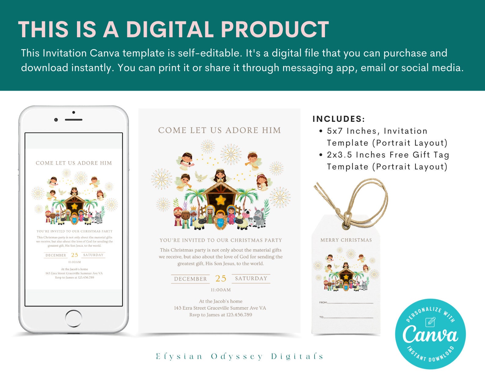 Nativity Invitation, Christmas Party Invitation, Religious Party Invite ...