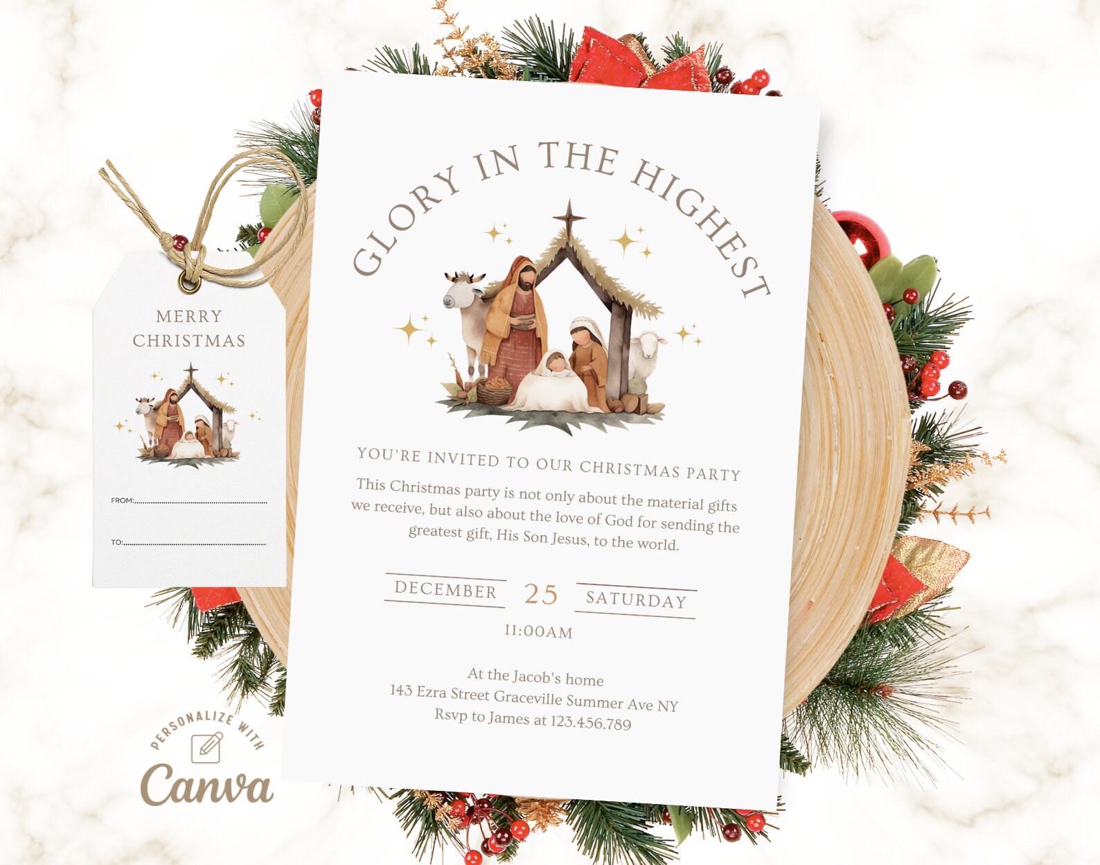 Nativity Invitation, Worship Christmas Invitation, Christian Christmas ...