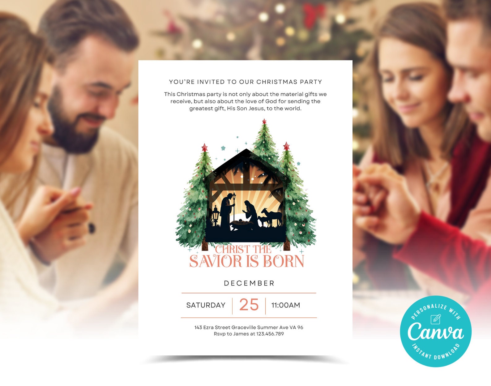 Nativity Invitation, Christmas Party Invitation, Religious Party Invite ...