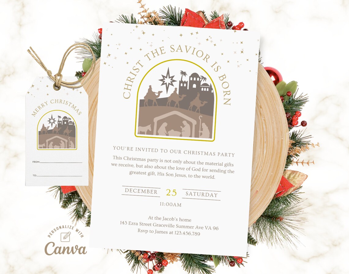 Nativity Christmas Party Invitation, Worship Party Invite Religious ...