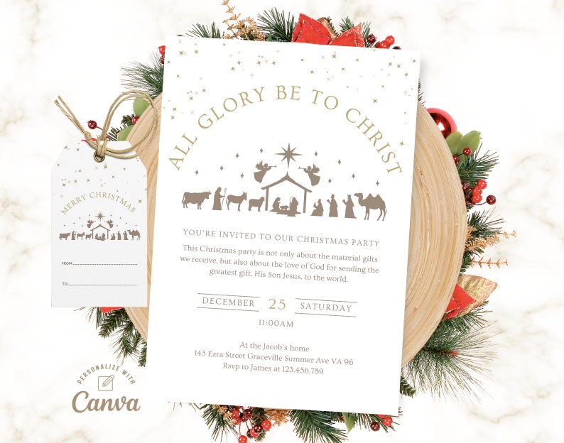Nativity Invitation, Worship Christmas Invitation, Christian Christmas ...