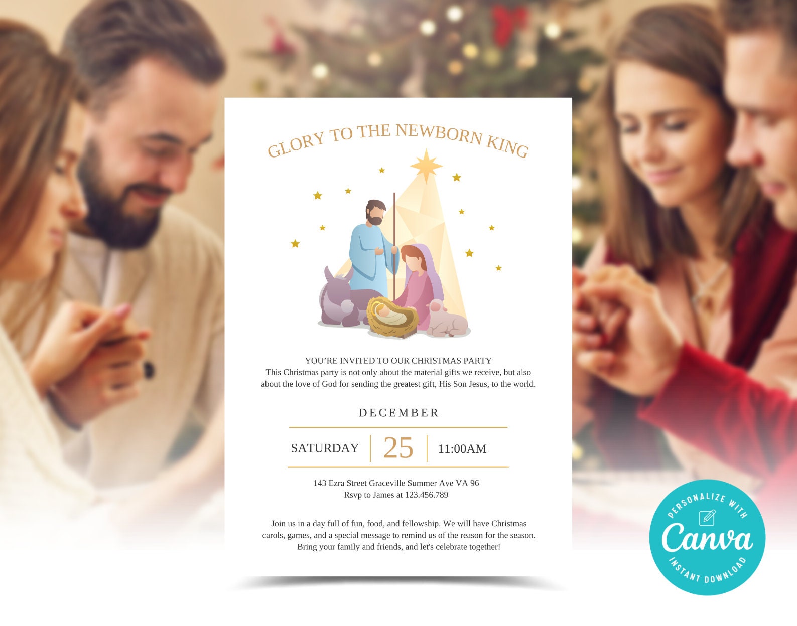 Nativity Invitation, Christmas Invitation, Christian Party Invitation ...